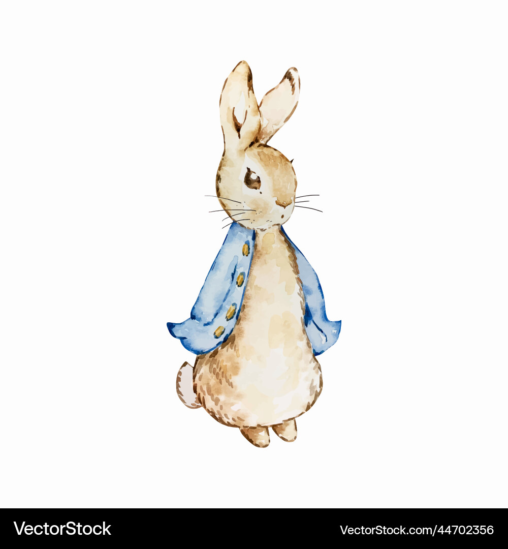 Watercolor cute rabbit in a blue jacket Royalty Free Vector