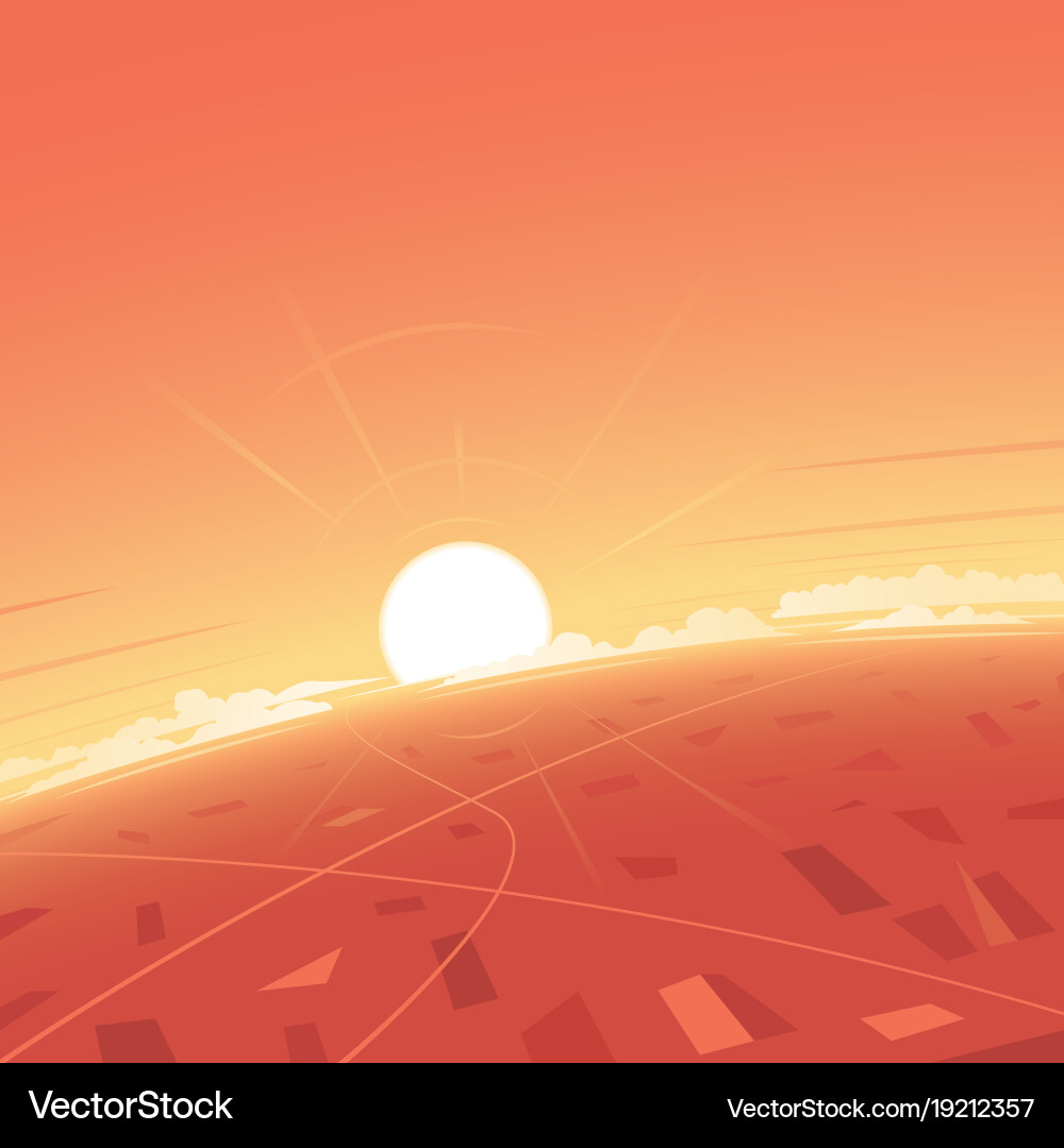 Aerial landscape and sunset Royalty Free Vector Image