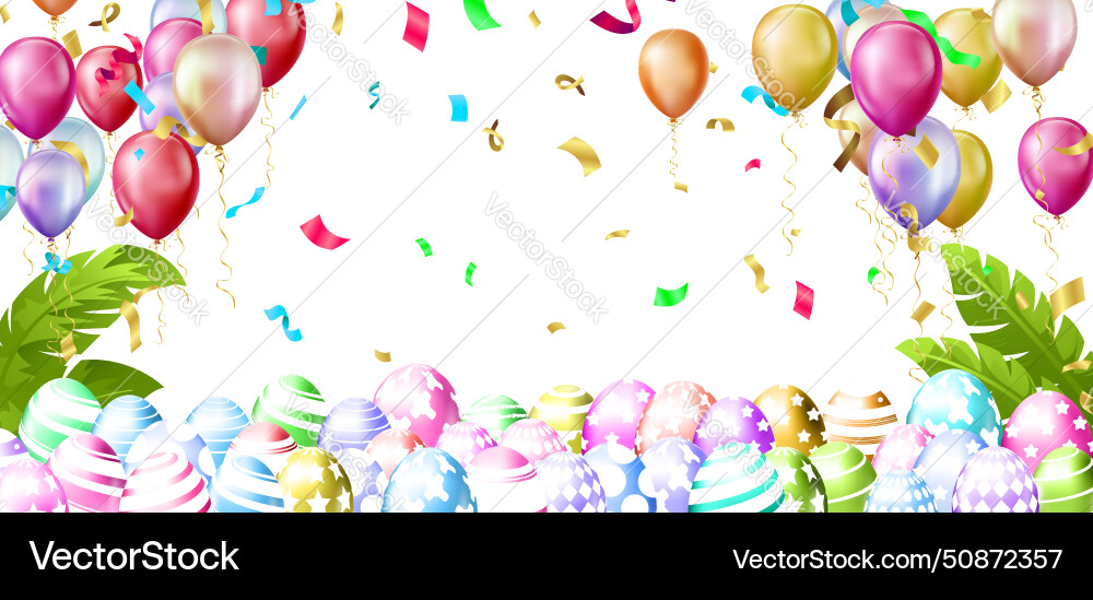 Easter background with colorful eggs and confetti Vector Image