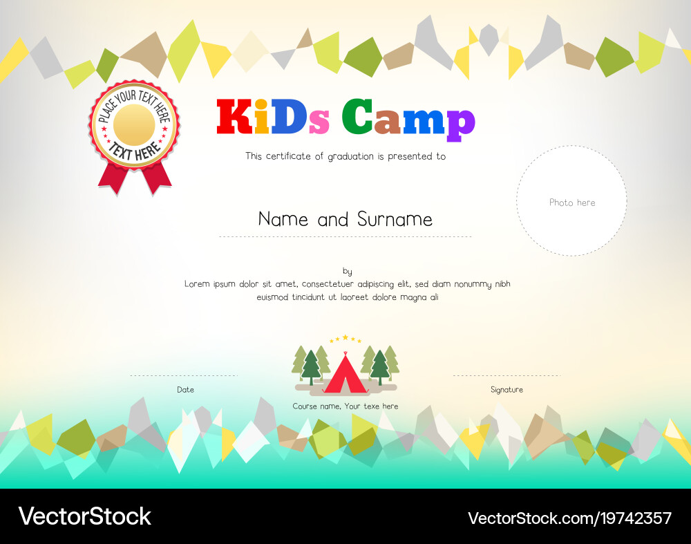 Kids summer camp diploma or certificate template Vector Image