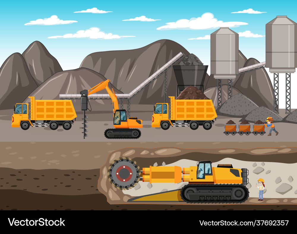 Landscape coal mining with underground scene Vector Image