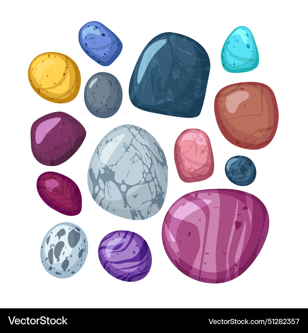 Set of bright colorful pebbles flat style Vector Image