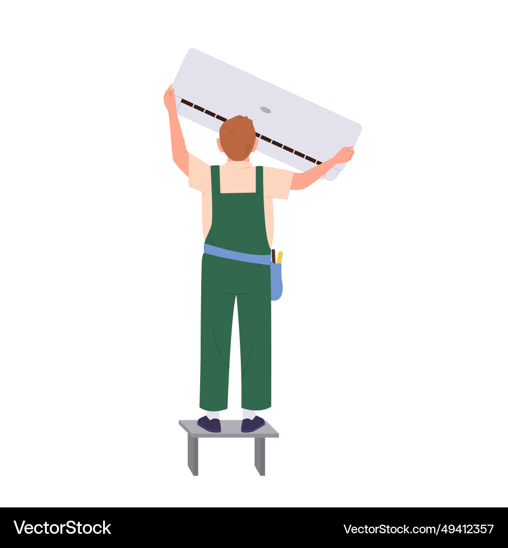 Technician worker cartoon character installing Vector Image