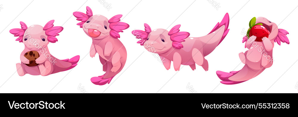 Cute axolotl characters set isolated on white Vector Image