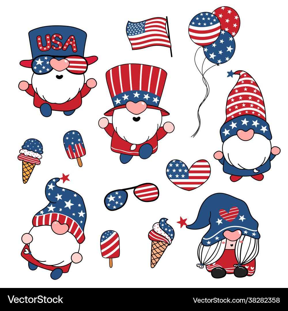 Cute Gnome Independence Day Royalty Free Vector Image