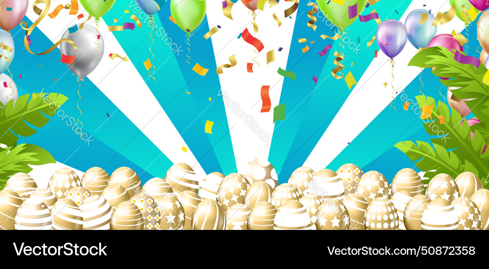 Easter background with eggs balloons and confetti Vector Image