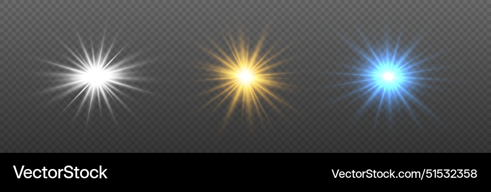 Glowing stars set flash lights on transparent Vector Image