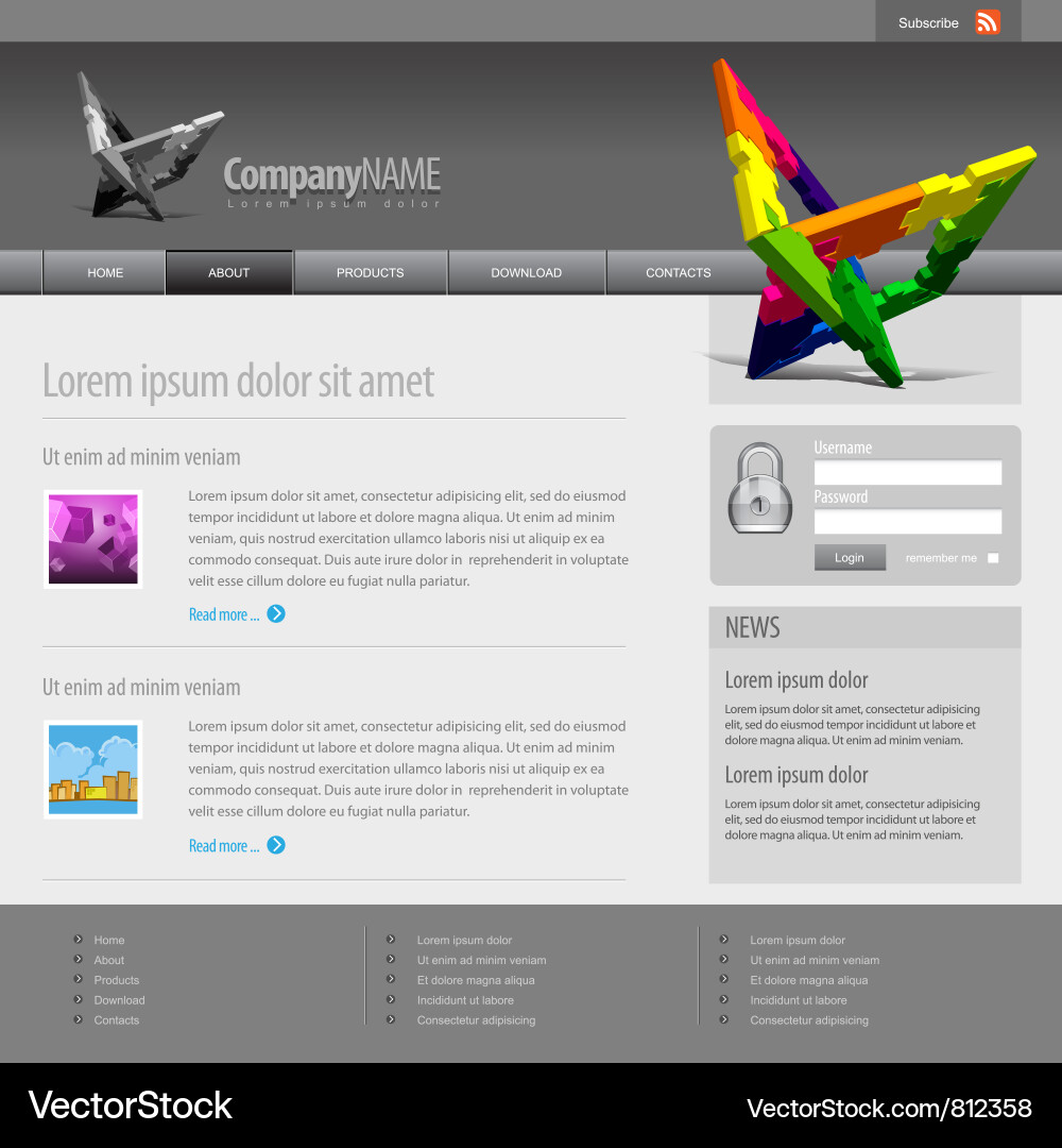 Gray website template 960 grid Royalty Free Vector Image