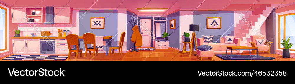 Home interior with living room kitchen hall Vector Image
