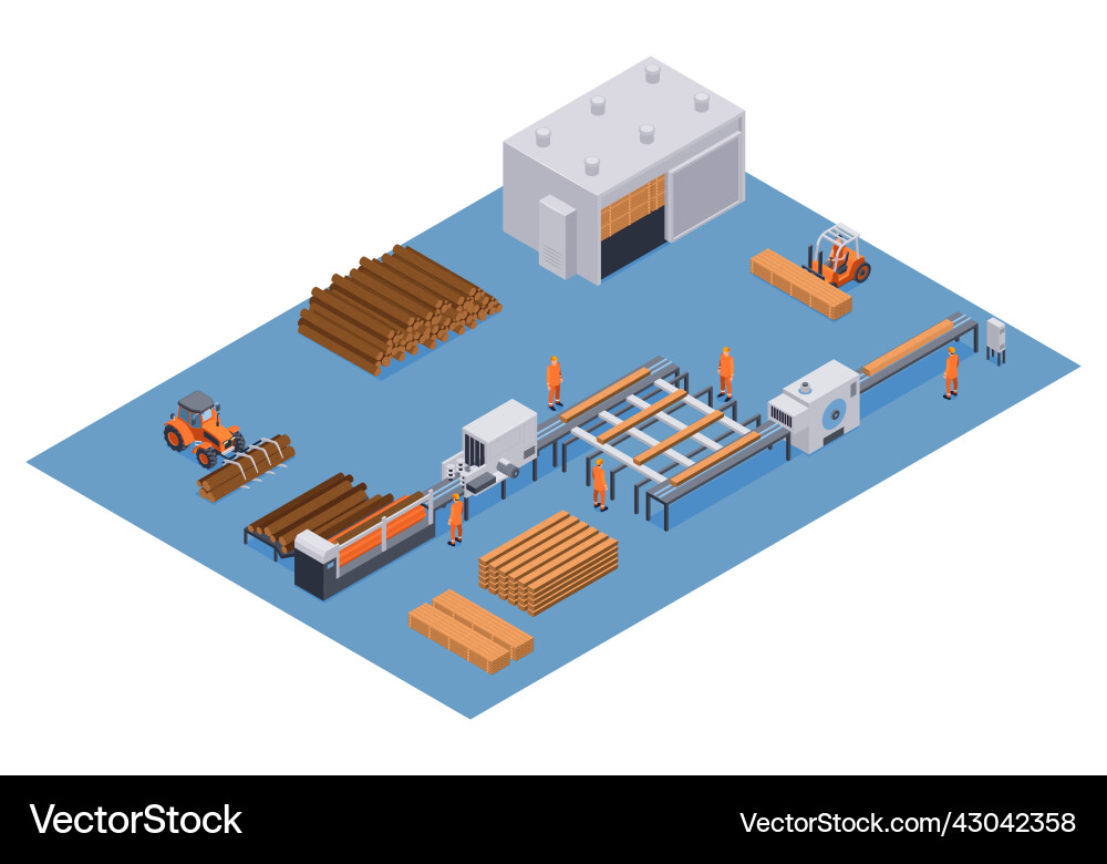 Isometric sawmill concept Royalty Free Vector Image
