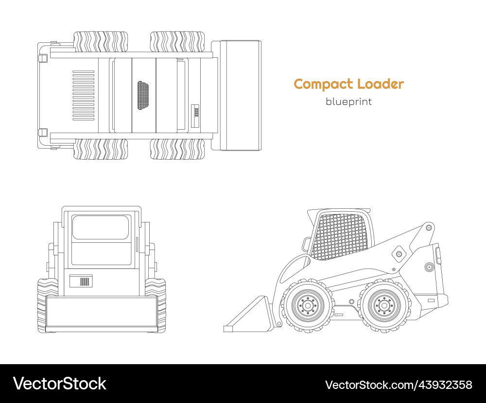 Outline compact loader side front amd top view Vector Image