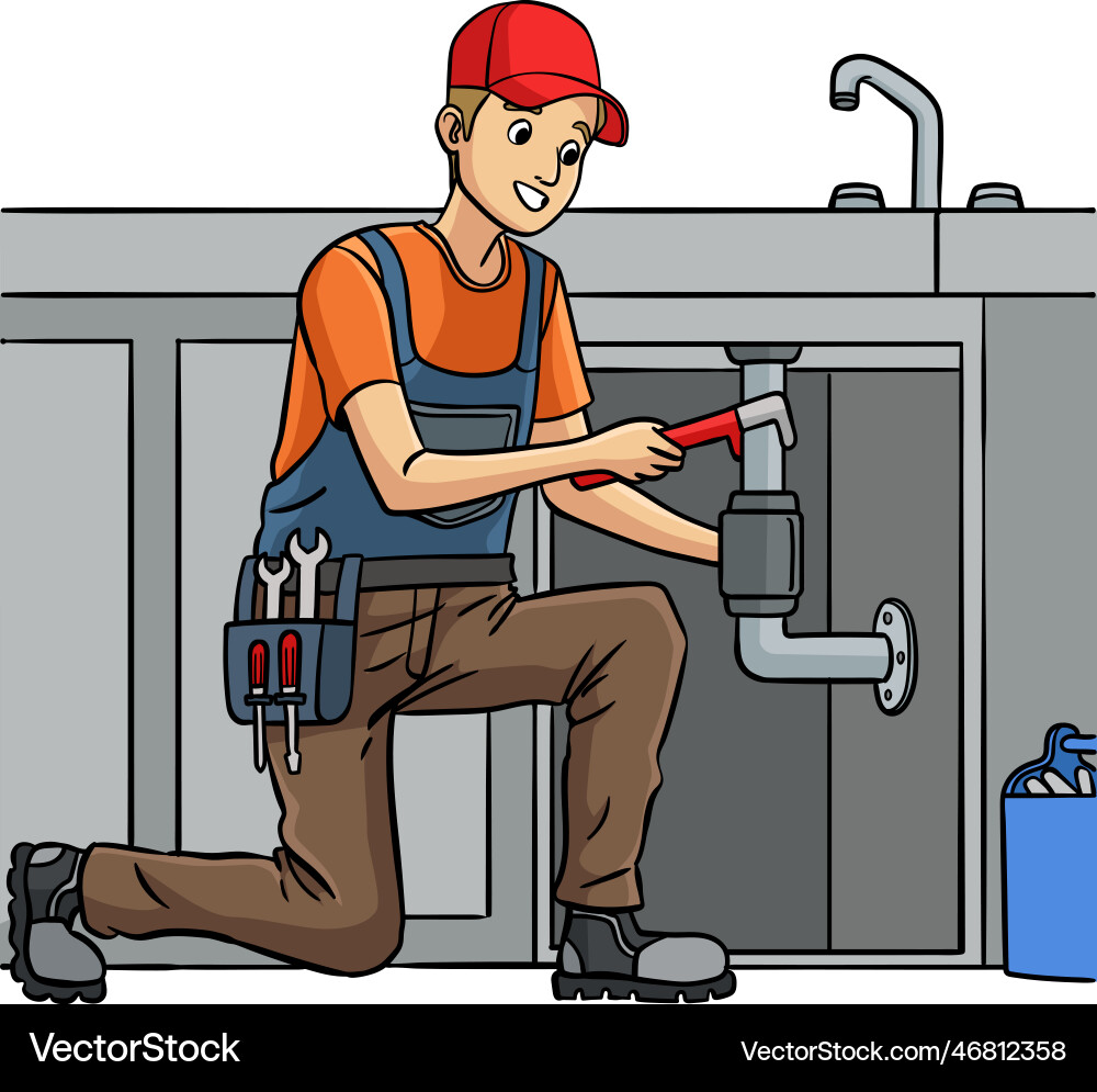 Plumber Cartoon farbigen Clipart Lizenzfreies Vektorbild