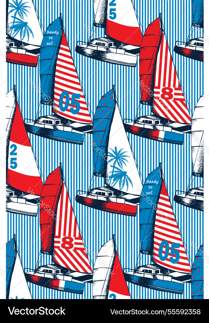 Sailing yacht seamless pattern Royalty Free Vector Image