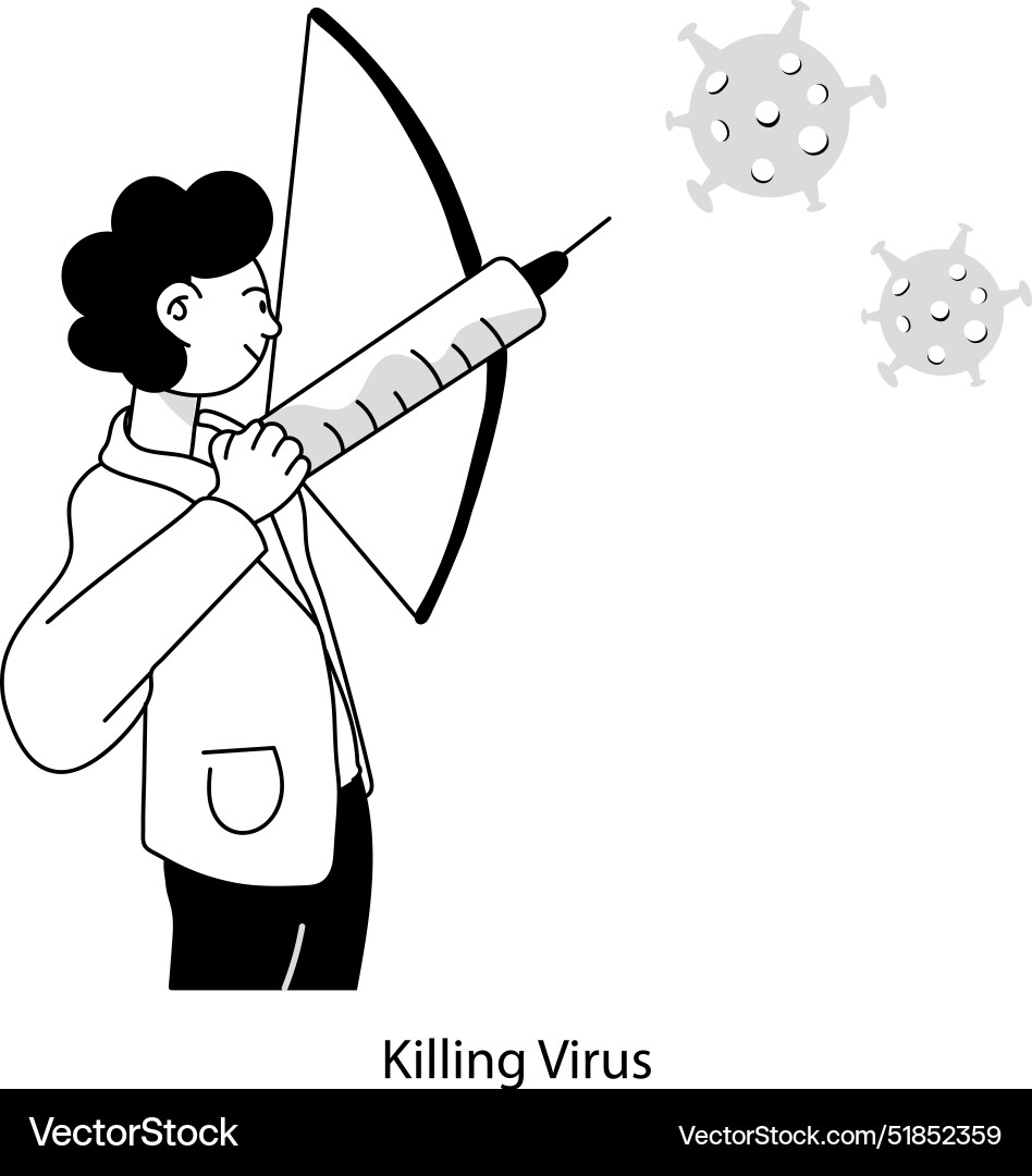 Basic rgba man killing virus with arrows doodle m Vector Image