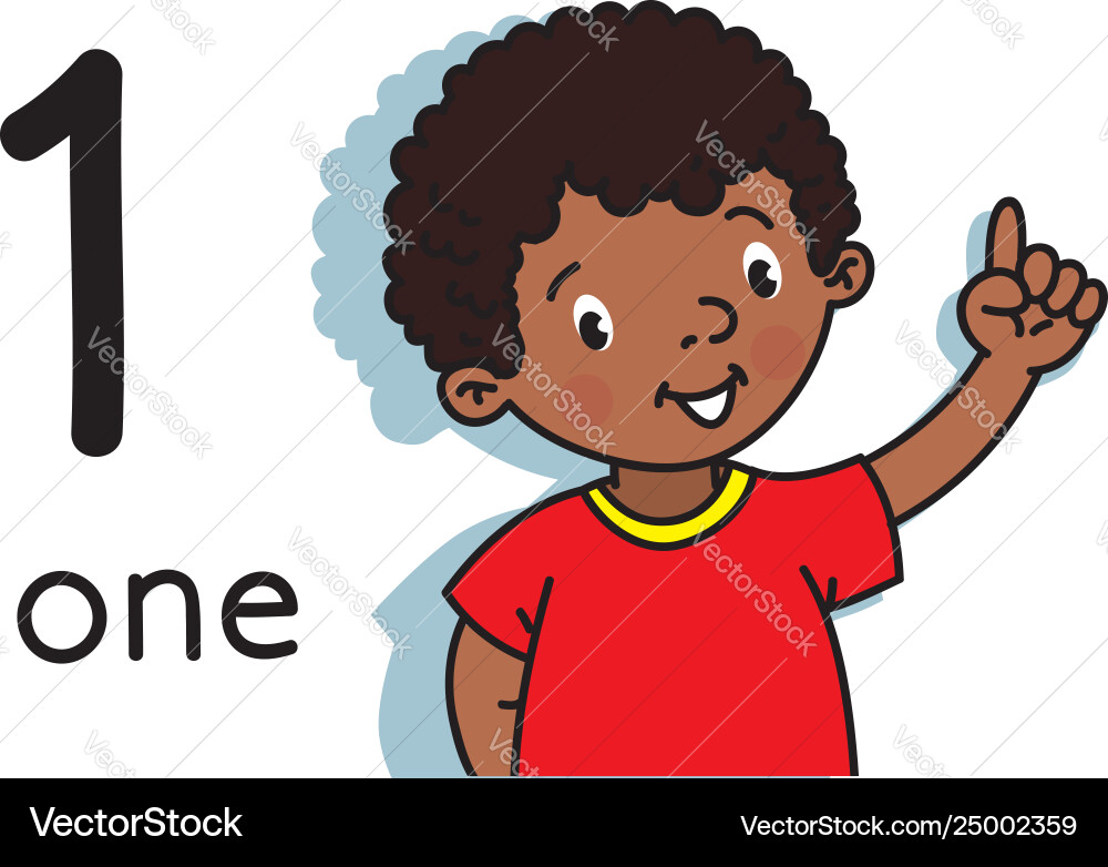 Boy showing one hand counting education card 1 Vector Image