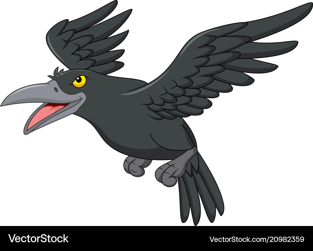 Cartoon crow flying isolated on white background Vector Image