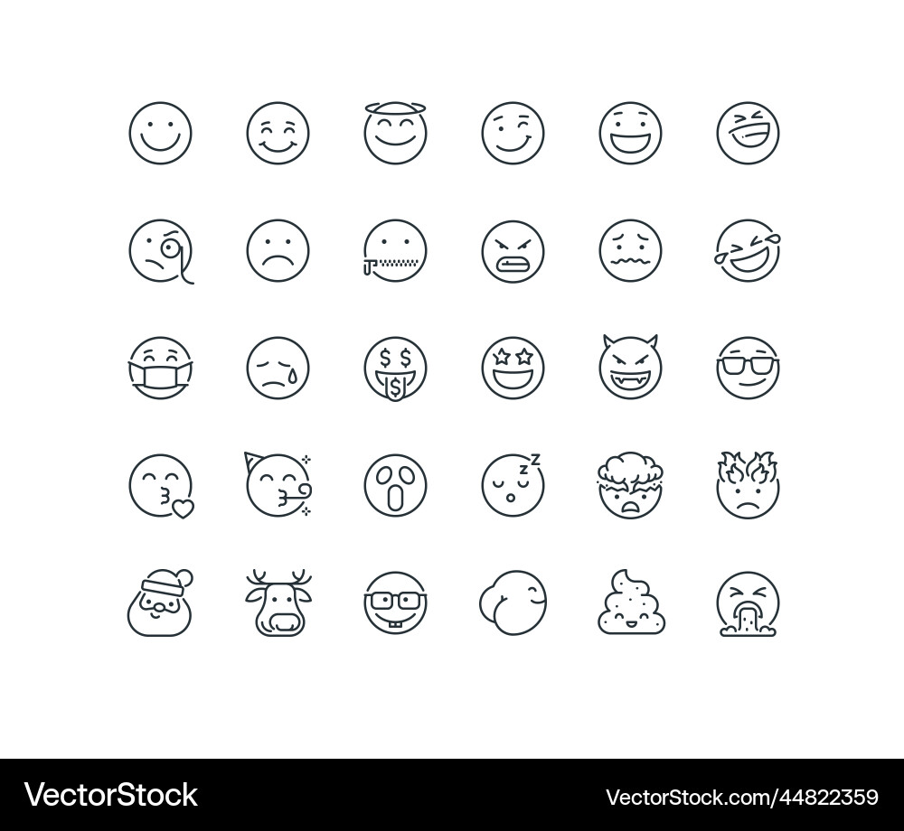 Emoji outline icons Royalty Free Vector Image - VectorStock