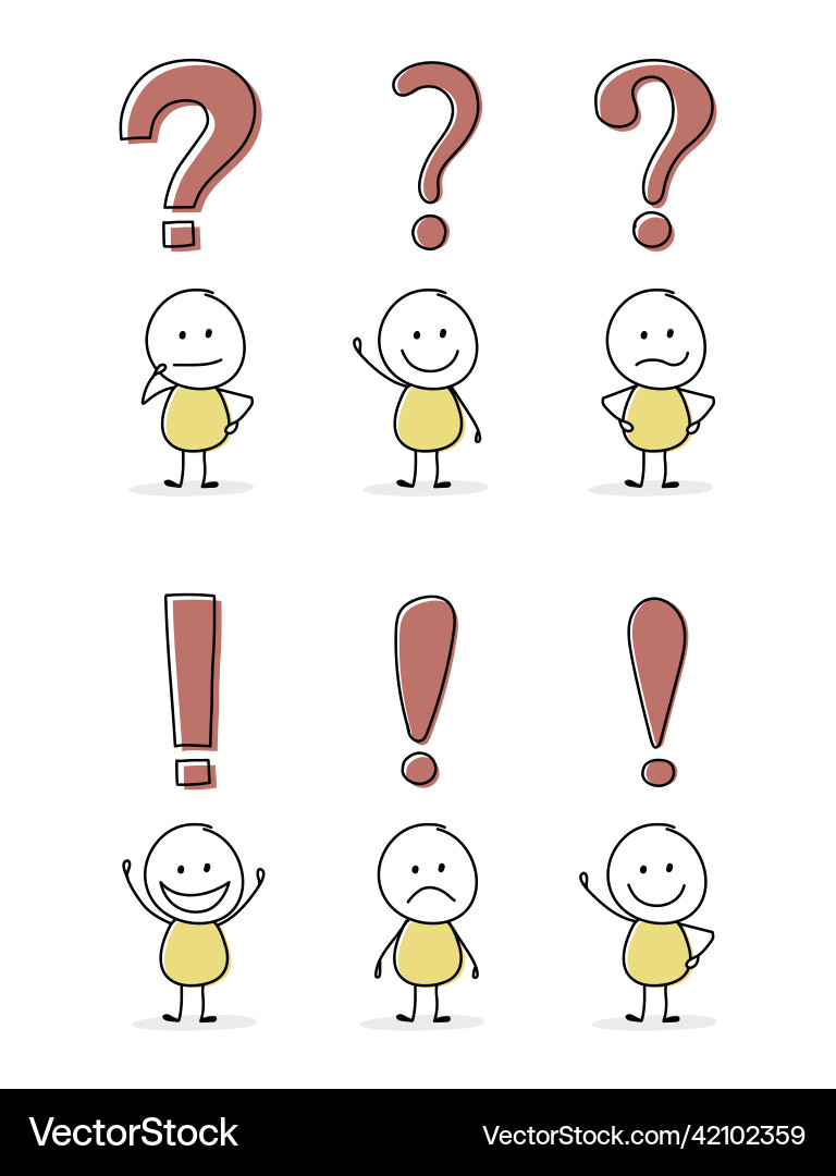 Funny stickman with question mark and exclamation Vector Image