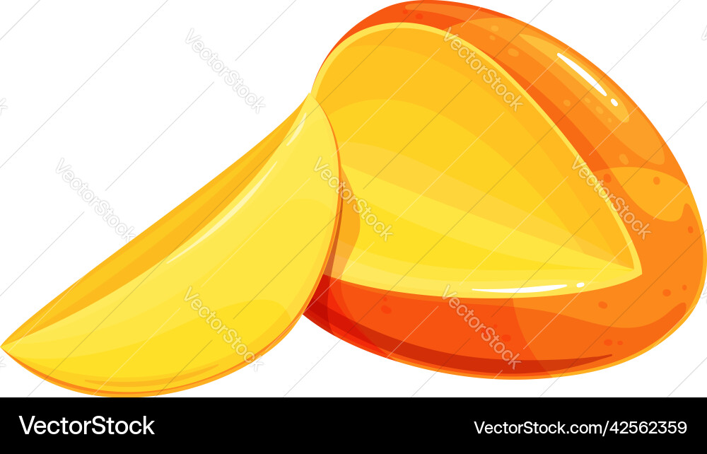 Half mango with leaf and ripe pieces Royalty Free Vector