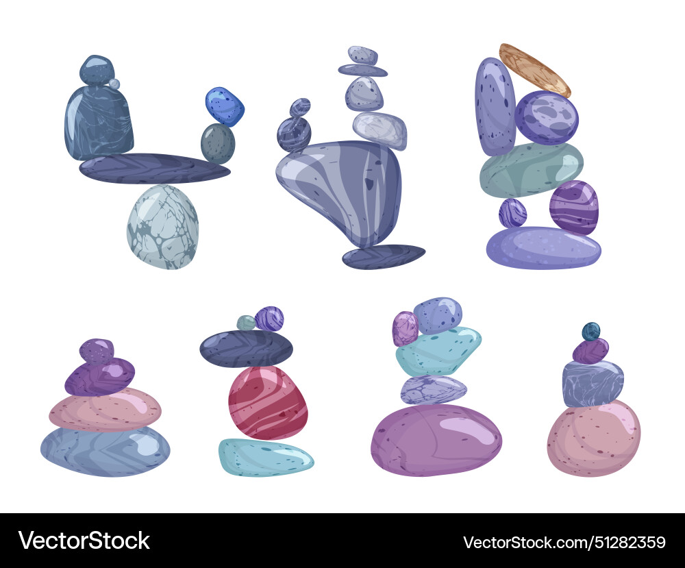 Stacked pebbles various colors set Royalty Free Vector Image