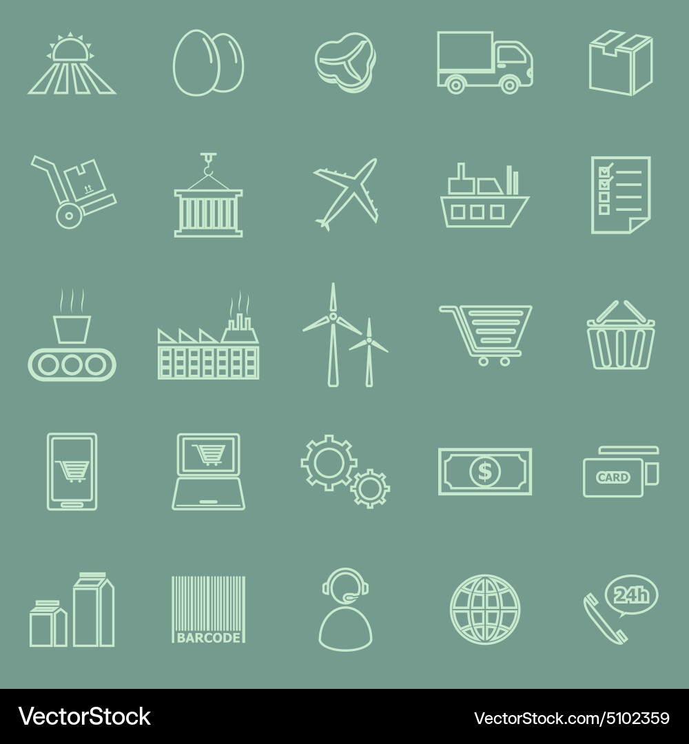 Supply chain line icons on green background Vector Image