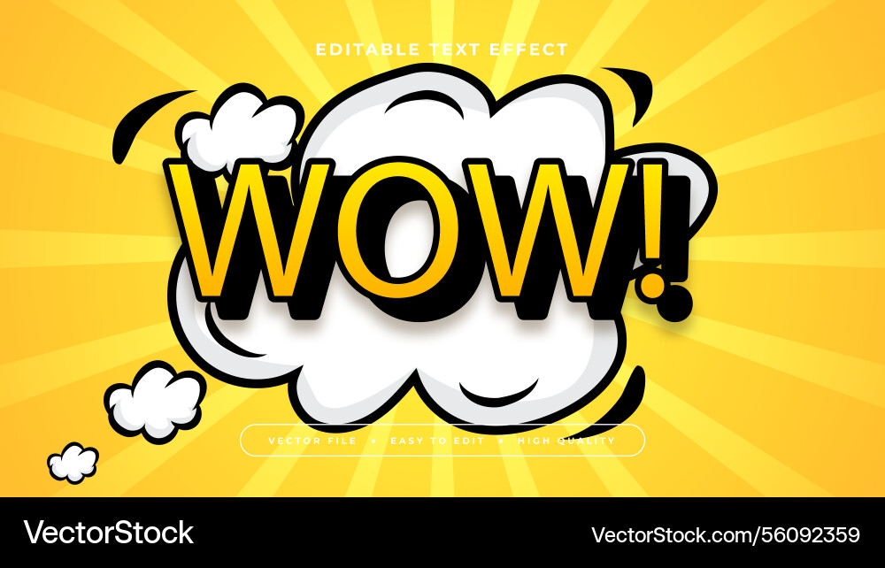 Yellow white and black wow 3d editable text Vector Image