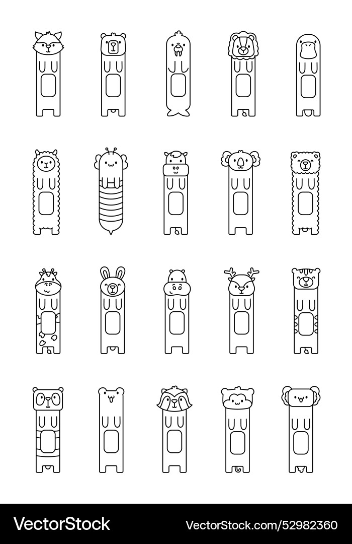 Cute animal bookmarks coloring page Royalty Free Vector