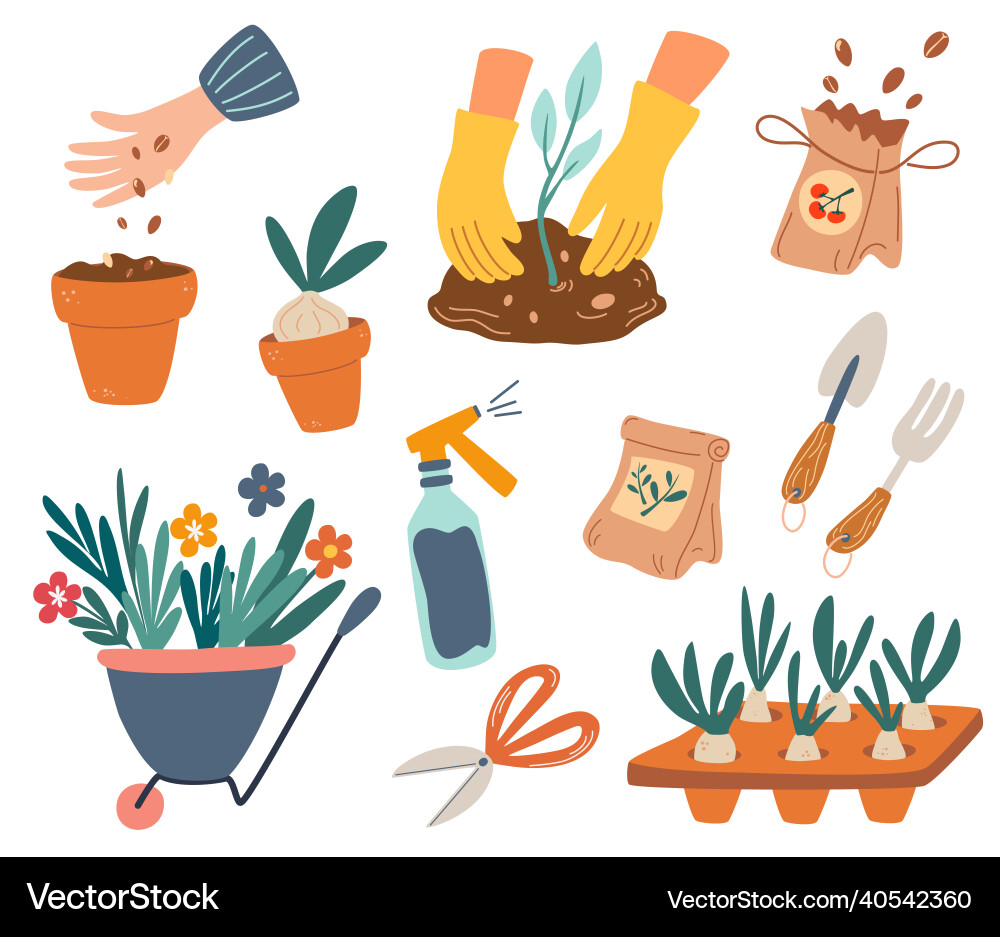 Cute Gardening Elements Set Royalty Free Vector Image