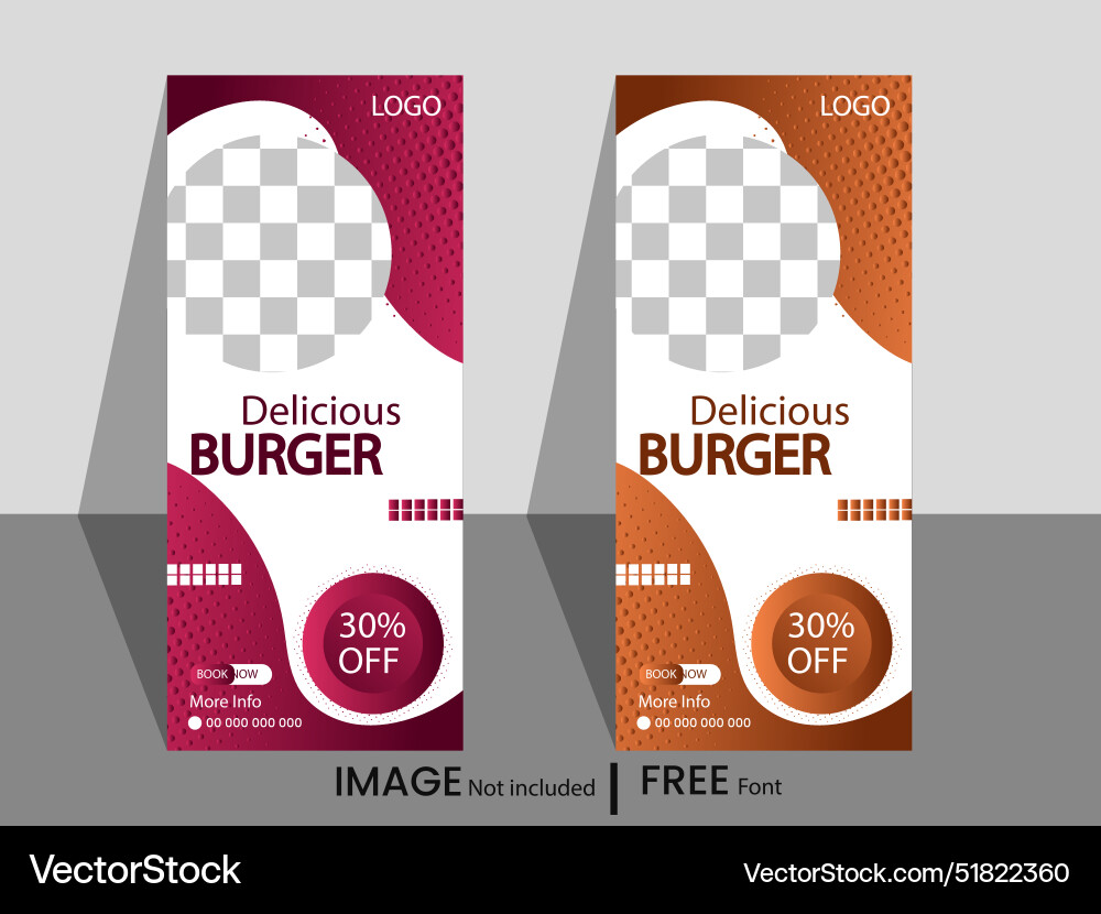 Delicious burger roll up banner design Royalty Free Vector