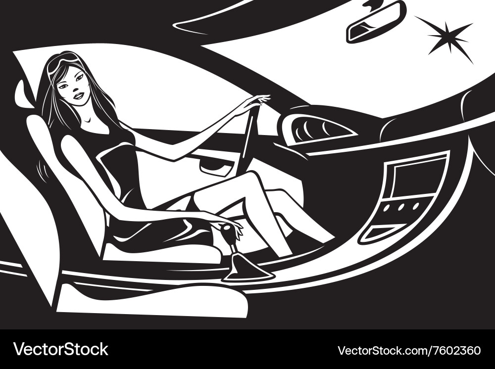 Fashion model driving car Royalty Free Vector Image