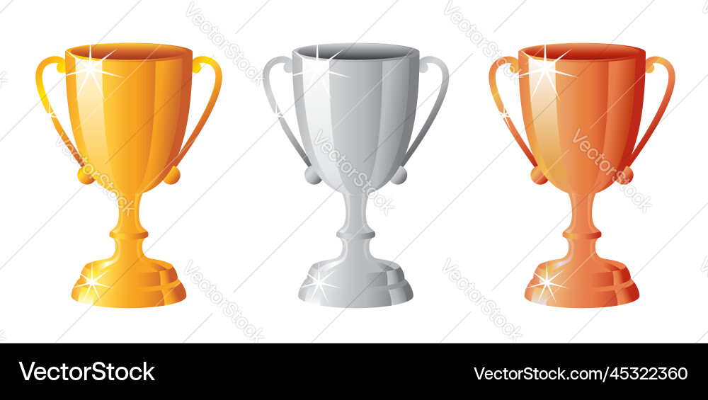 Gold silver bronze shiny metal trophy set Vector Image