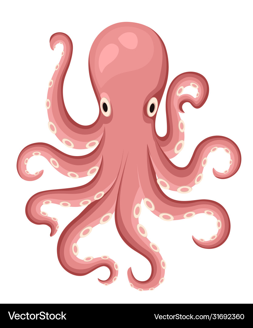 Red octopus cartoon character cute flat Royalty Free Vector