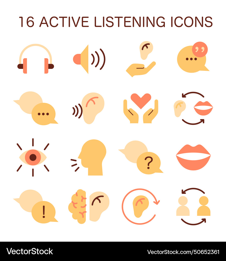 Active listening skill icons set symbol Royalty Free Vector
