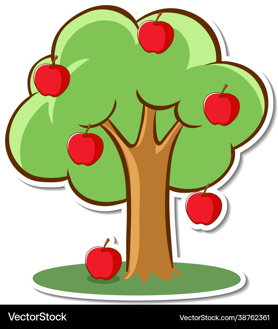 An apple tree sticker on white background Vector Image