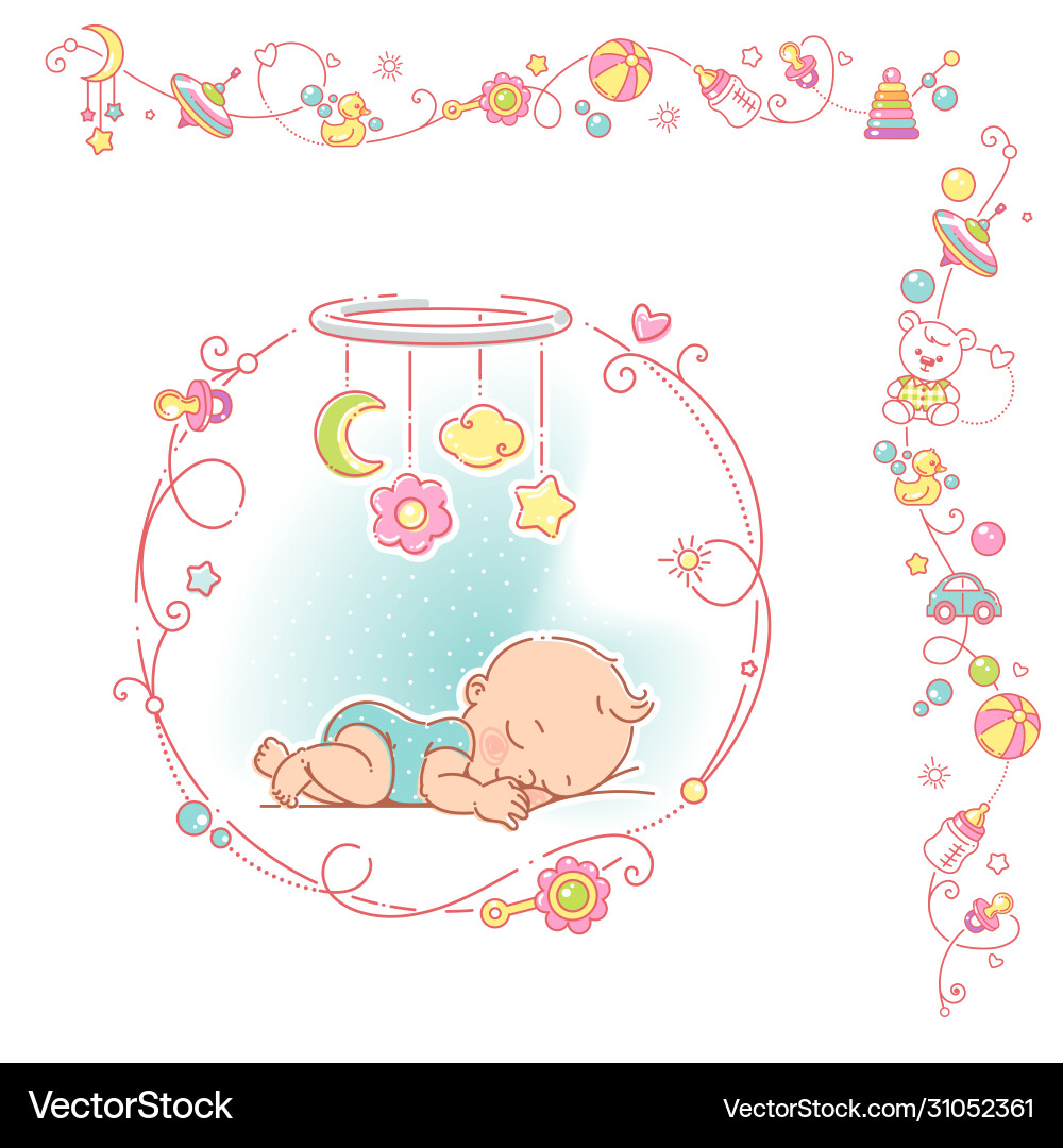 Baby boy with decorative frame and borders Vector Image