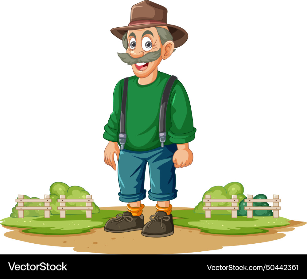 Cheerful cartoon farmer standing by vegetable Vector Image
