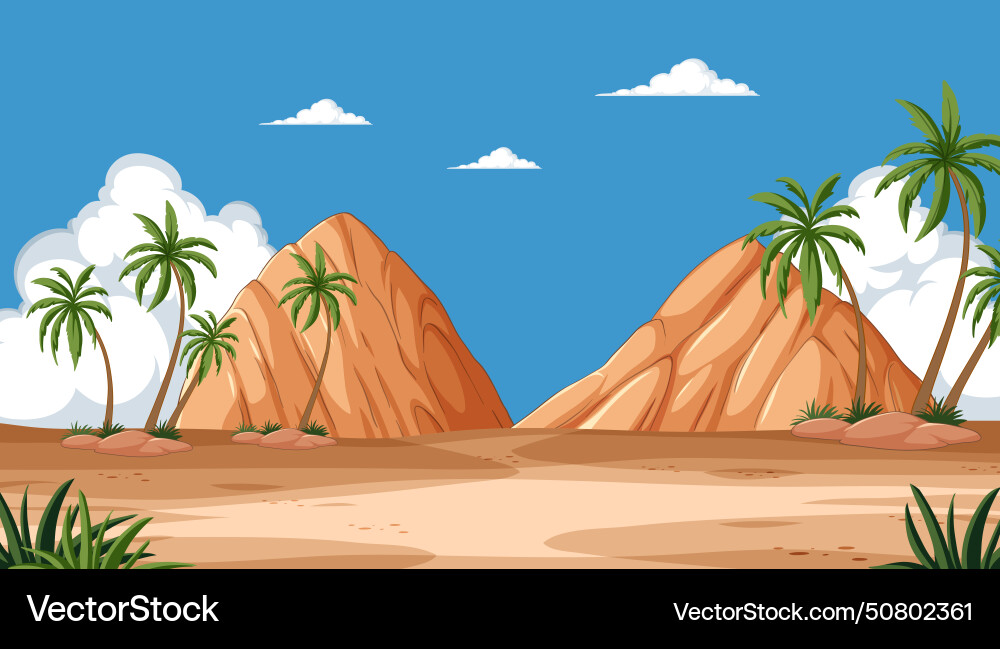 Desert landscape with palm trees and mountains Vector Image