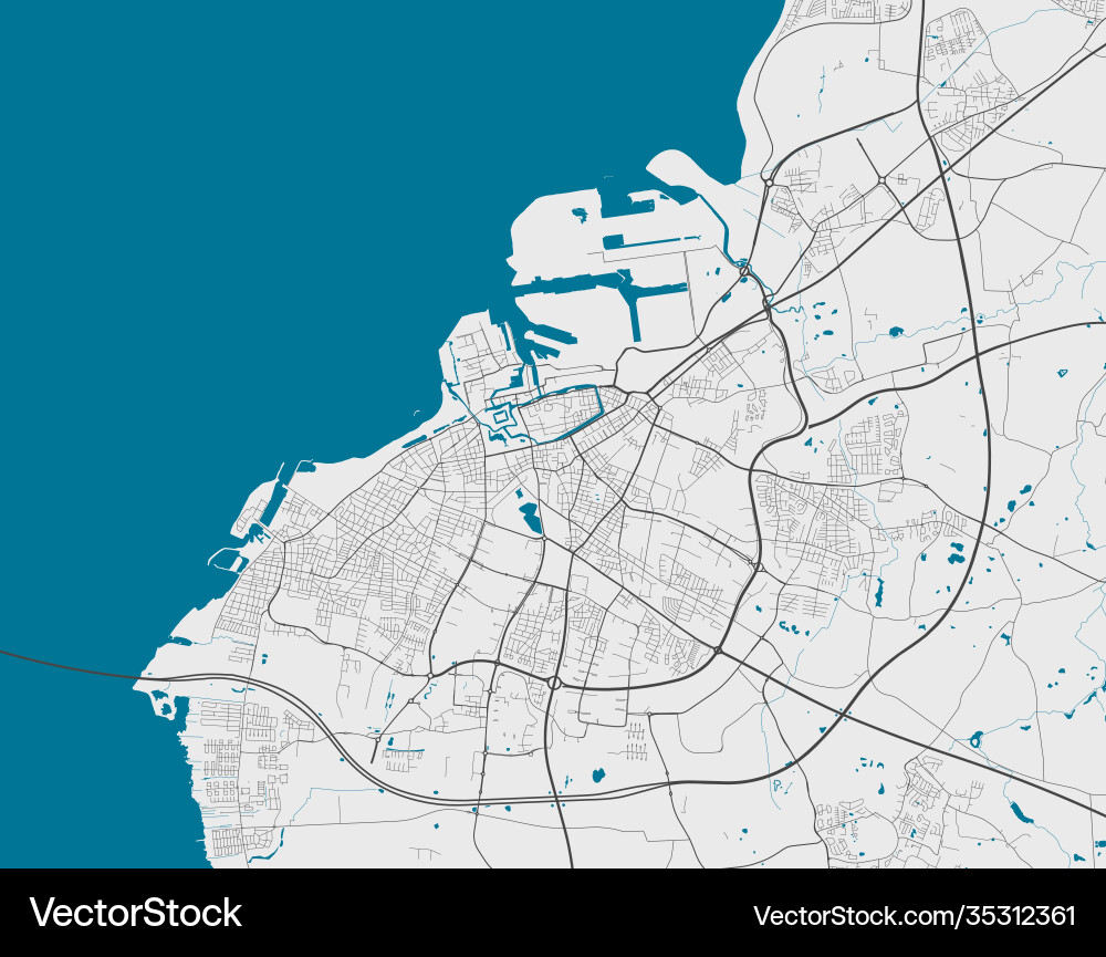 Detailed map malmo city linear print Royalty Free Vector