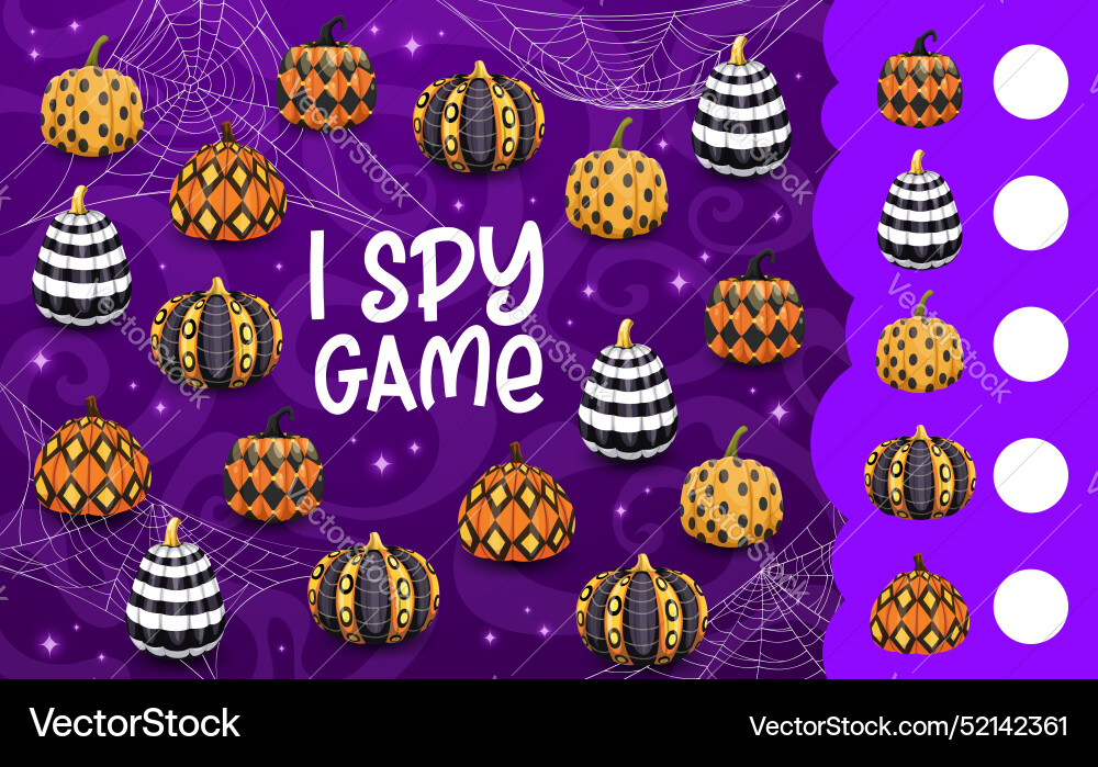 I spy game cobweb with halloween pumpkins Vector Image