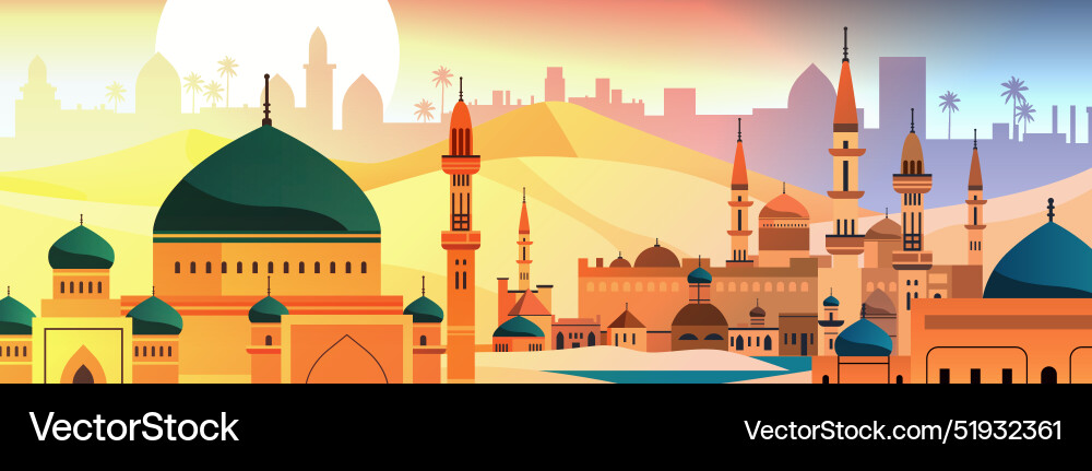 Middle eastern cityscape mosque domes minarets Vector Image