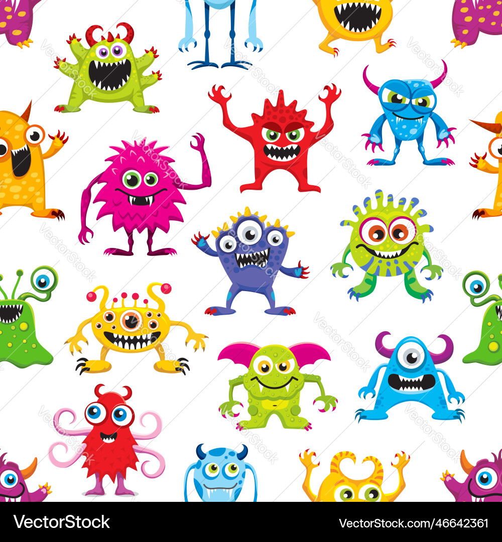 Mutant Monster Pattern - Funny Creatures Vector Image