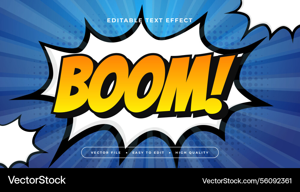 Orange white and blue boom 3d editable text Vector Image