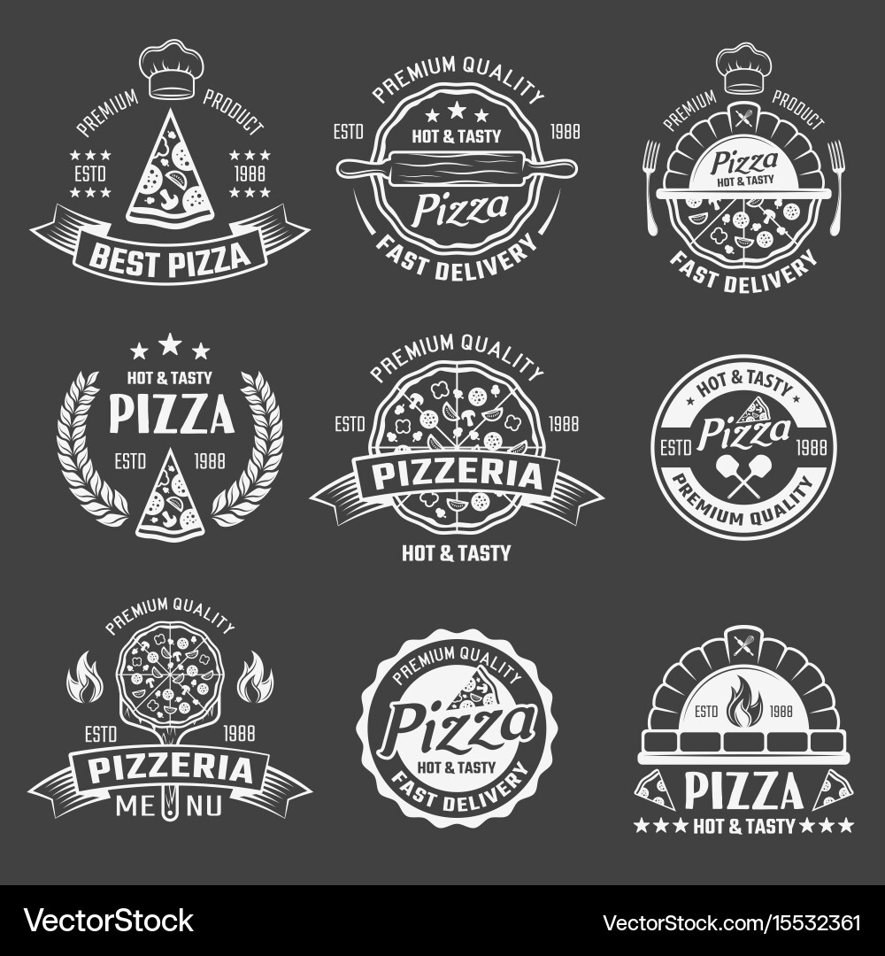 Pizza monochrome emblems set Royalty Free Vector Image