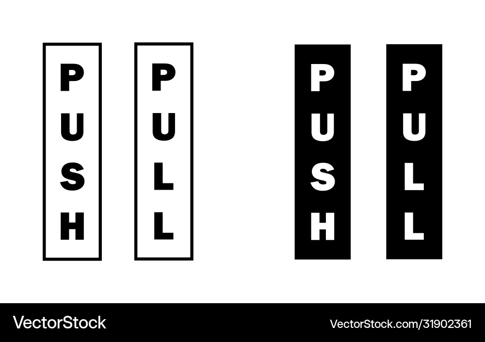 Push pull word text sign for door black Royalty Free Vector