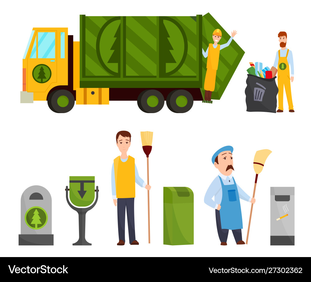 Garbage collection truck man Royalty Free Vector Image