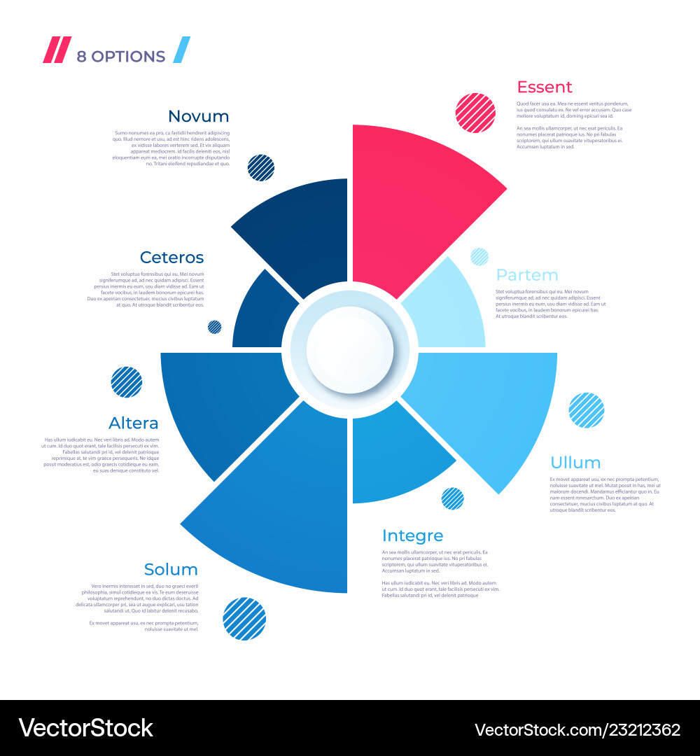 Pie chart concept with 8 parts template Royalty Free Vector