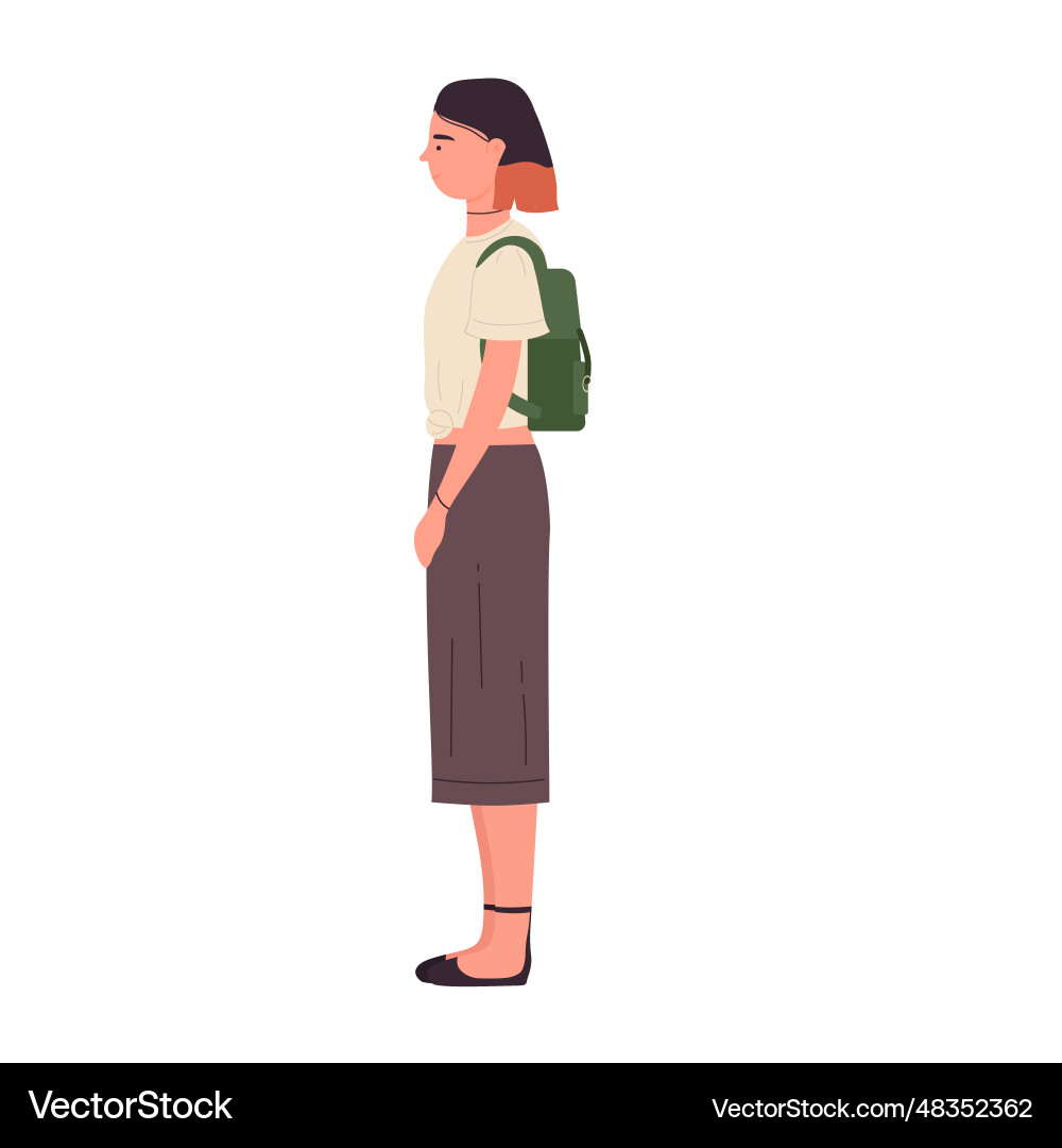 Side view of standing student girl Royalty Free Vector Image