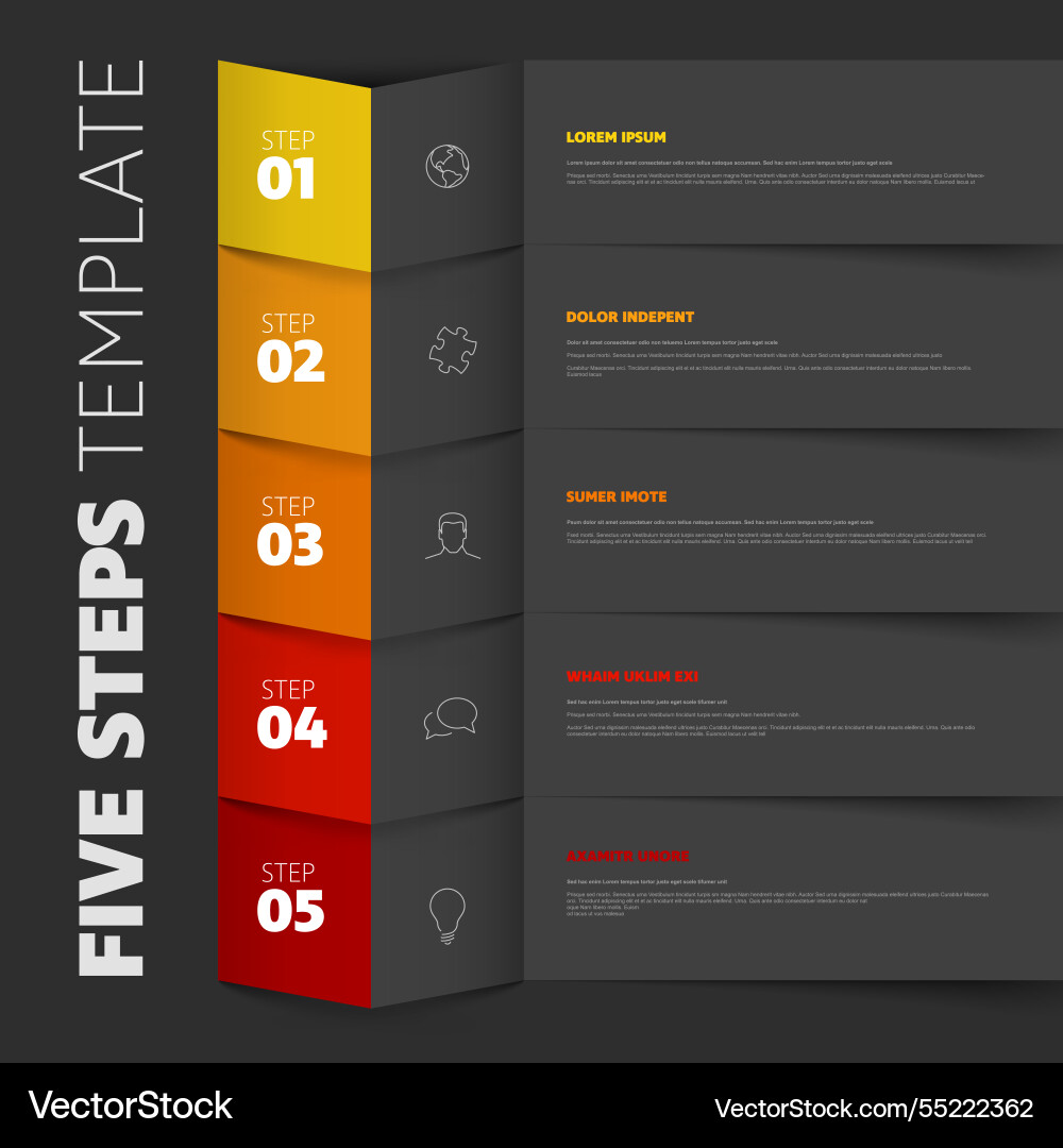 Simple dark five vertical steps infographic Vector Image