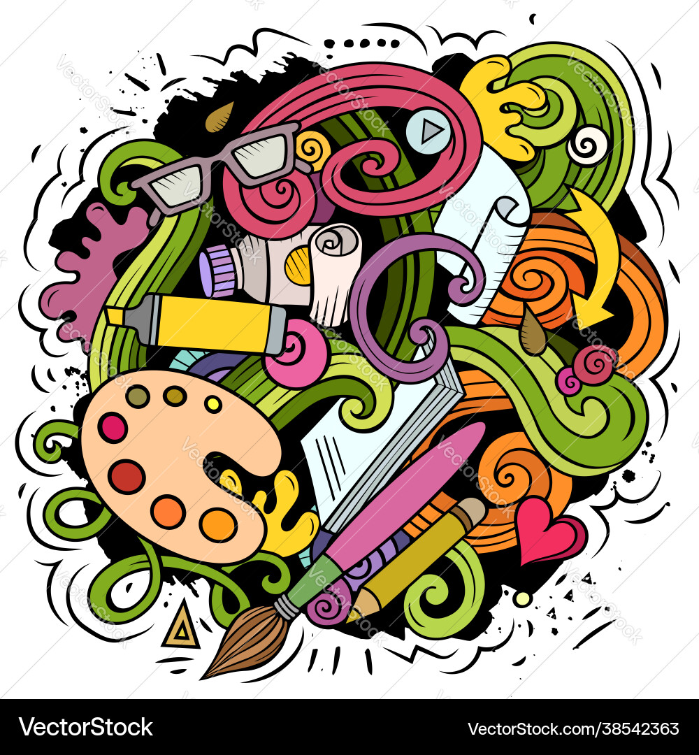 Art doodles artist elements and objects cartoon Vector Image