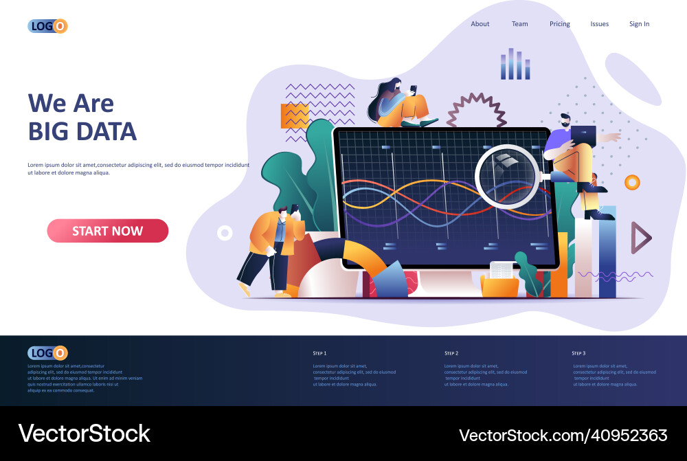 Big data analysis flat landing page template Vector Image